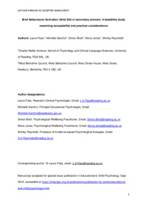 Brief Behavioural Activation (Brief BA) in secondary schools: a feasibility study examining ...